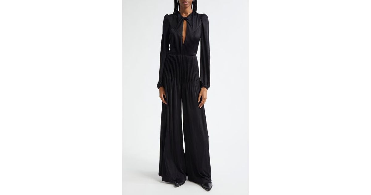 FARM Rio Knot Long Sleeve Satin Jumpsuit in Black | Lyst