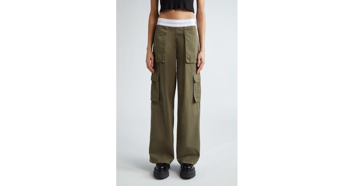 Alexander Wang Rave Logo Waist Cotton Cargo Pants in Green | Lyst