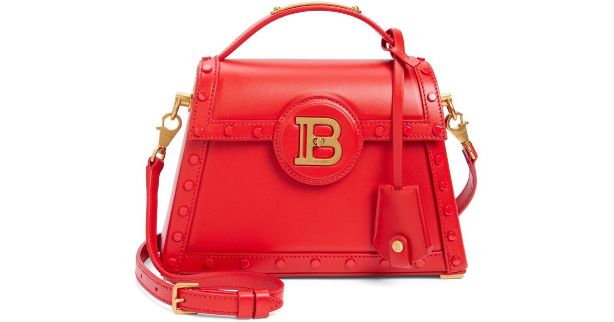 Balmain B-Buzz Dynasty Box Leather Top Handle Bag in Red | Lyst