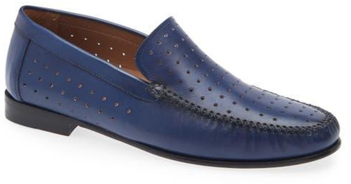 Mezlan Perforated Moc Toe Loafer in Blue for Men | Lyst