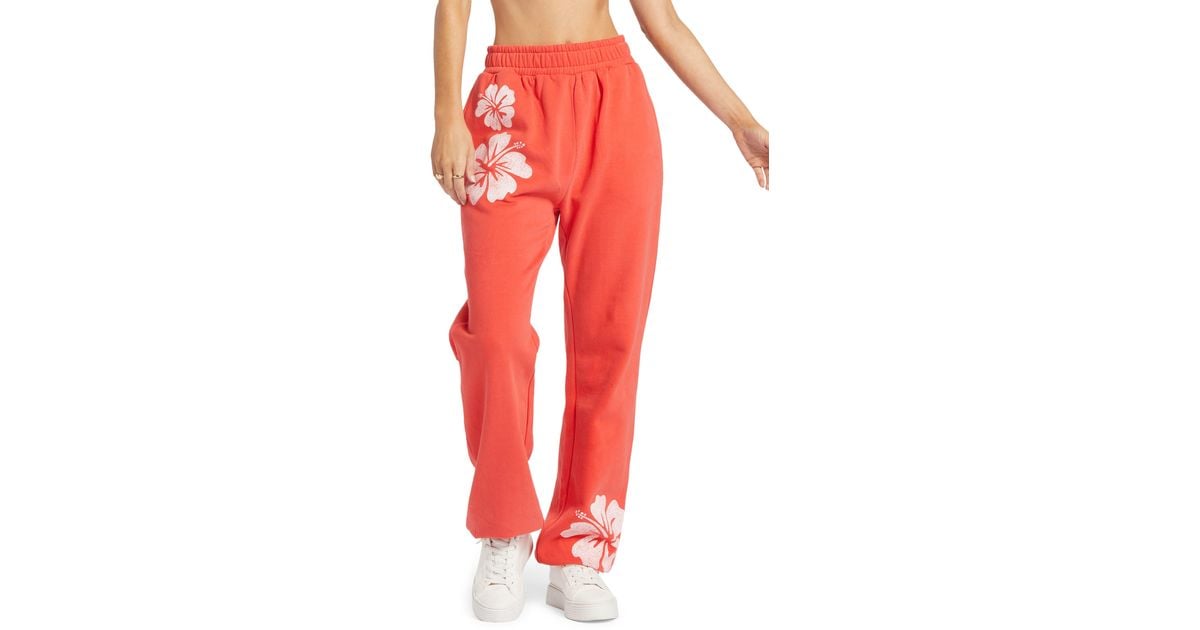 Roxy Day Off Floral Print Fleece Sweatpants in Red | Lyst