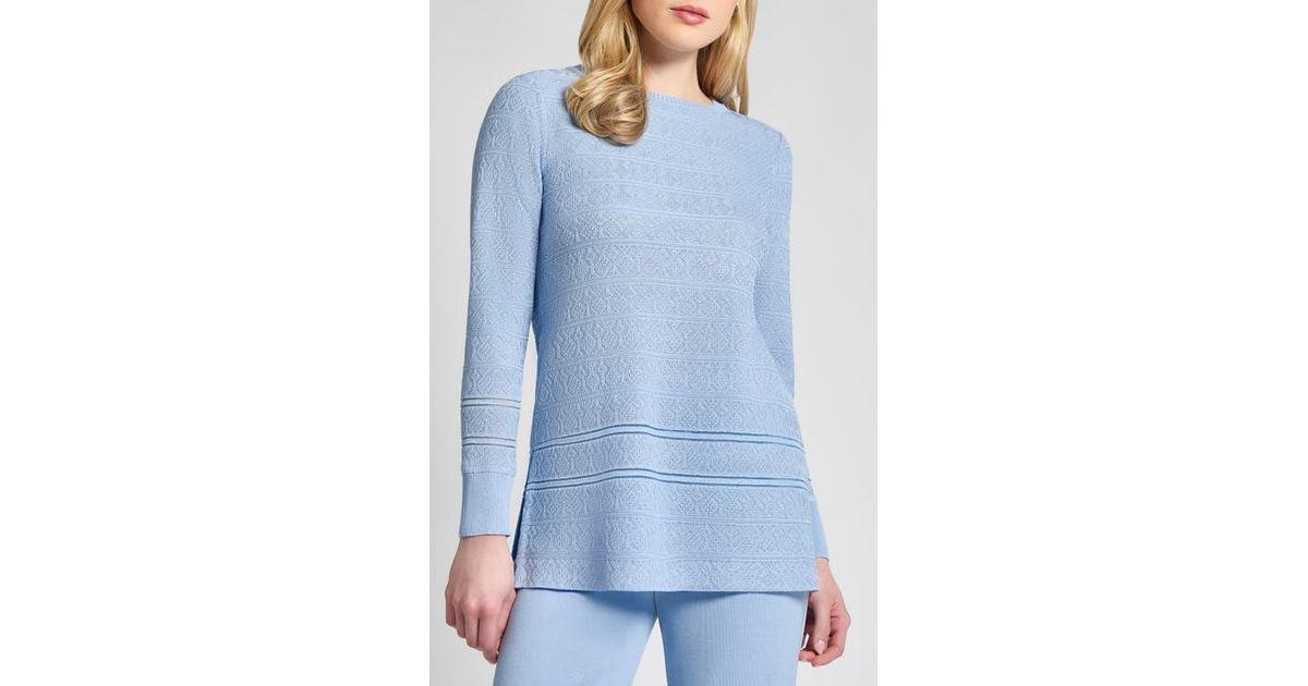 Misook Pointelle Stitch Tunic in Blue | Lyst