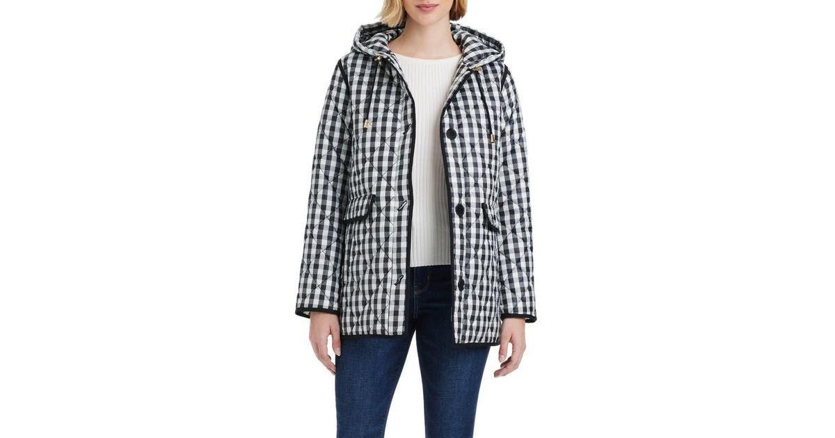 Kate Spade Spade Flower Water Resistant Gingham Quilted Jacket in Black ...