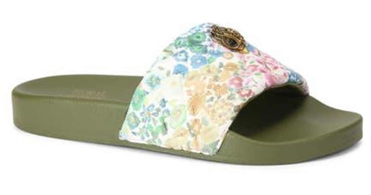 Kurt Geiger Floral Couture Meena Quilted Slide Sandal in Green | Lyst