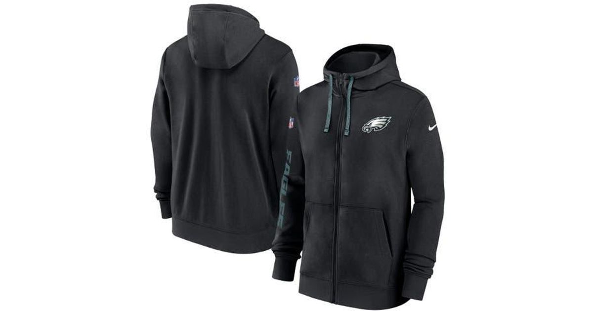 Nike Philadelphia Eagles 2024 Sideline Club Full-Zip Hoodie in Black ...