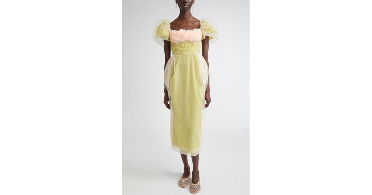 Simone Rocha Carnation Balconette Bust Detail Taffeta & Tulle Dress in ...