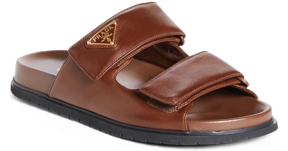 Prada Double Band Slide Sandal in Brown | Lyst