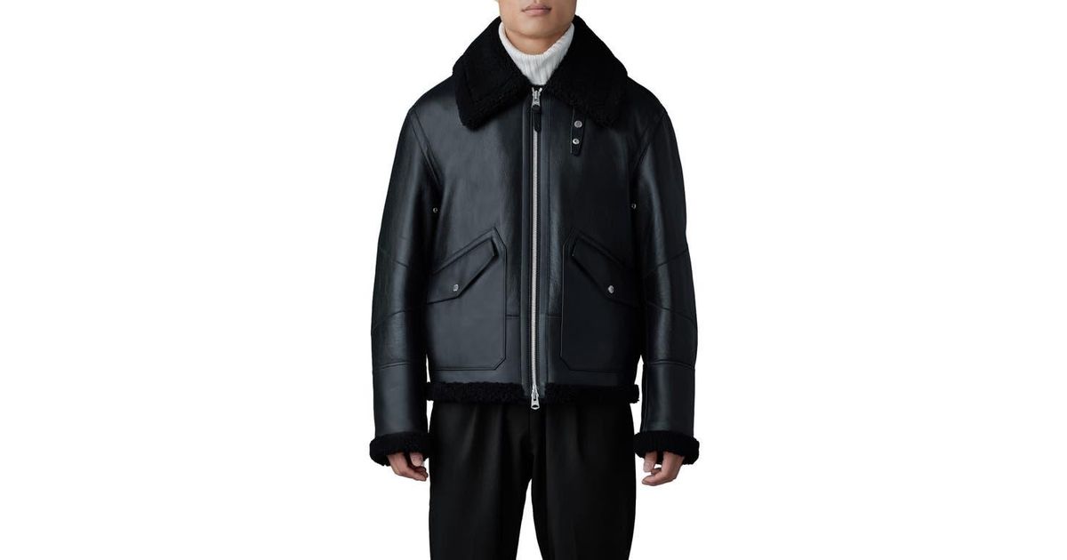 Mackage Atlas Genuine Shearling Lined Leather Bomber Jacket in Black ...