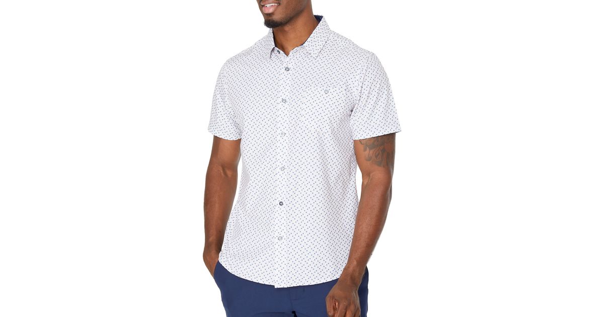 7 Diamonds Lunar Shift Slim Fit Print Stretch Short Sleeve Button Up