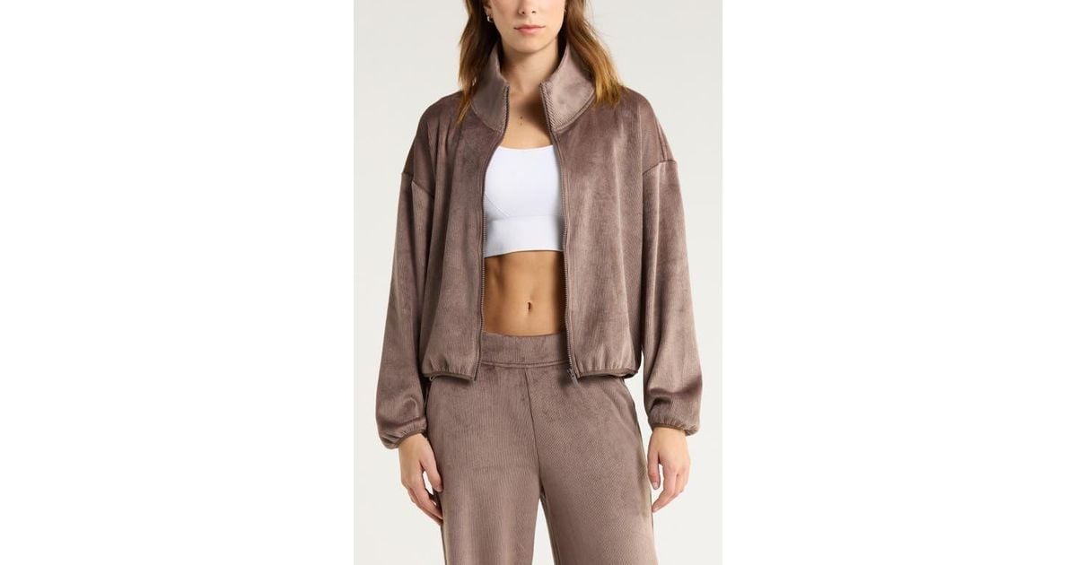 Zella Plush Rib Jacket in Brown | Lyst