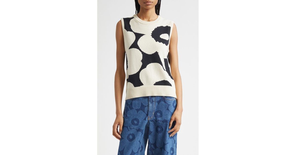 Marimekko Pioneeri Unikko Jacquard Cotton Sweater Vest in Black | Lyst
