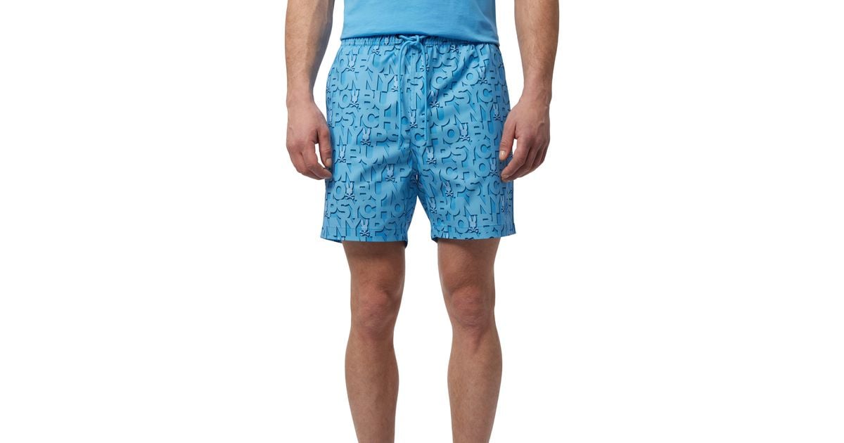 Psycho Bunny Damon Print Swim Trunks in Blue for Men | Lyst