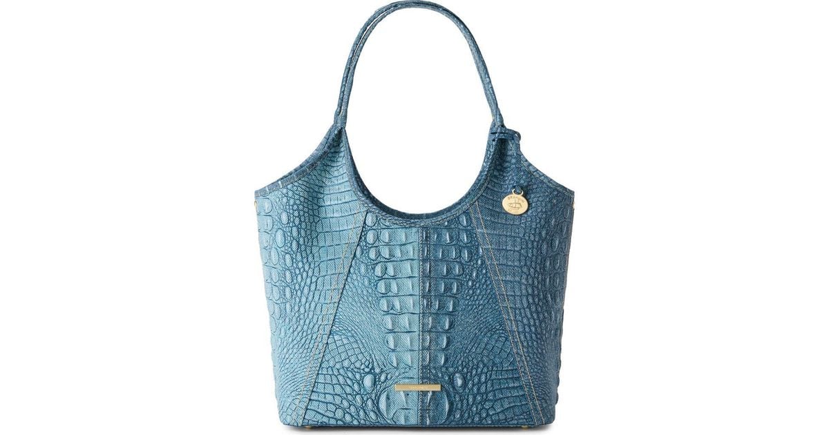 Brahmin Melora Croc Embossed Look Leather Tote in Blue | Lyst