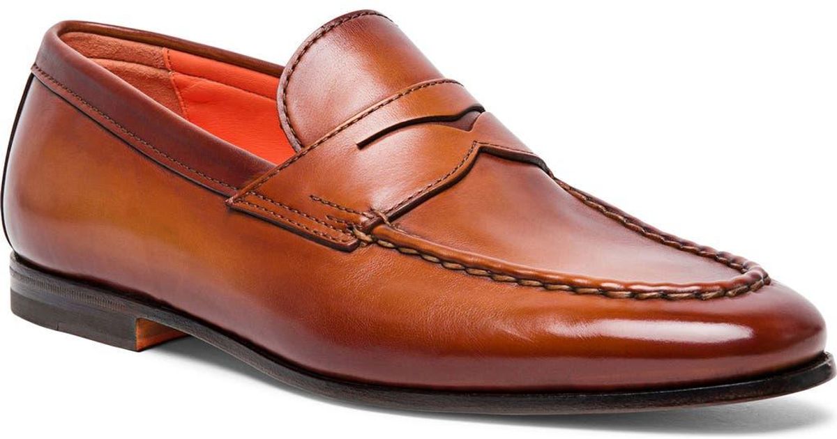 Santoni Door Penny Loafer in Red for Men | Lyst