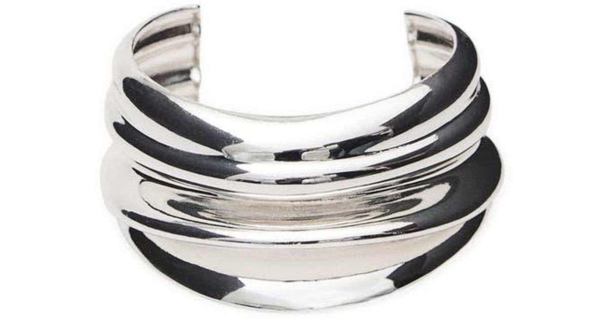 Mango Embossed Maxi Cuff Bracelet in White | Lyst