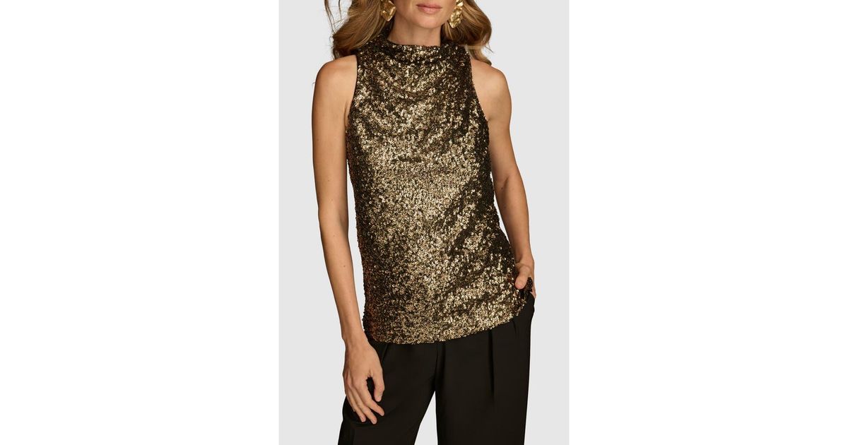 Donna Karan Sequin Cowl Neck Sleeveless Top | Lyst