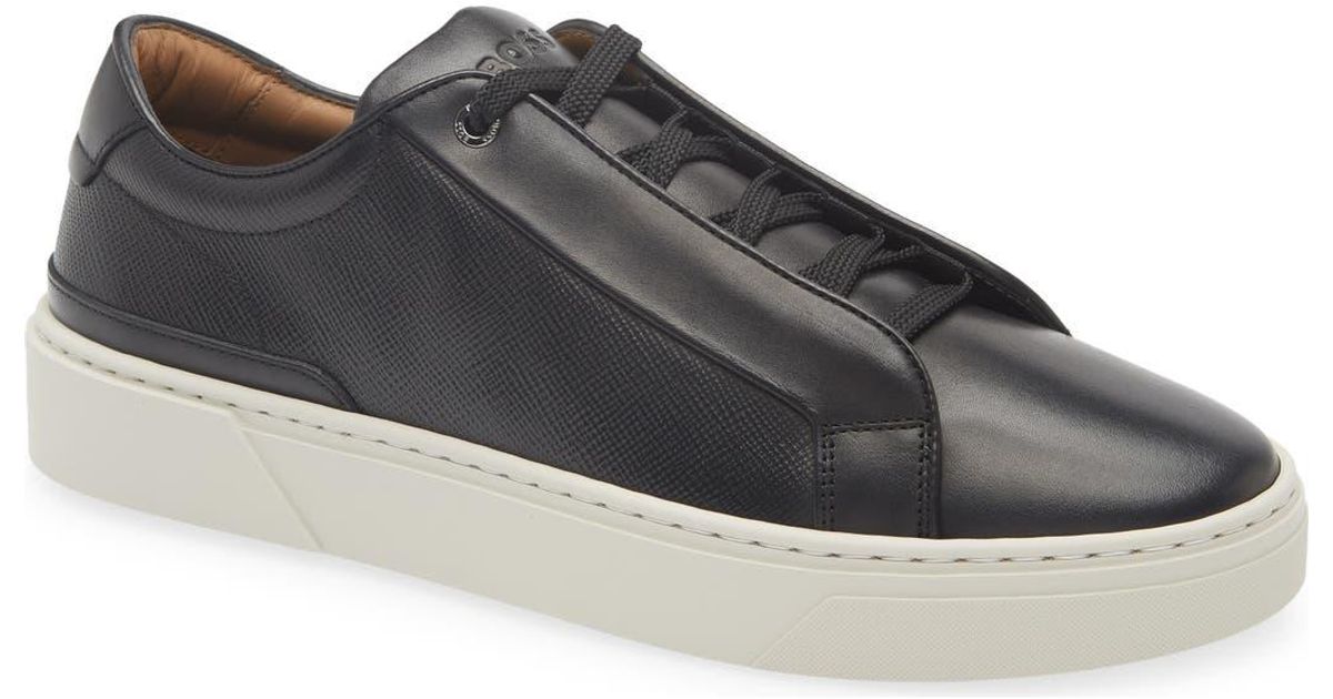 BOSS Gary Textured Leather Low Top Sneaker in Black for Men | Lyst