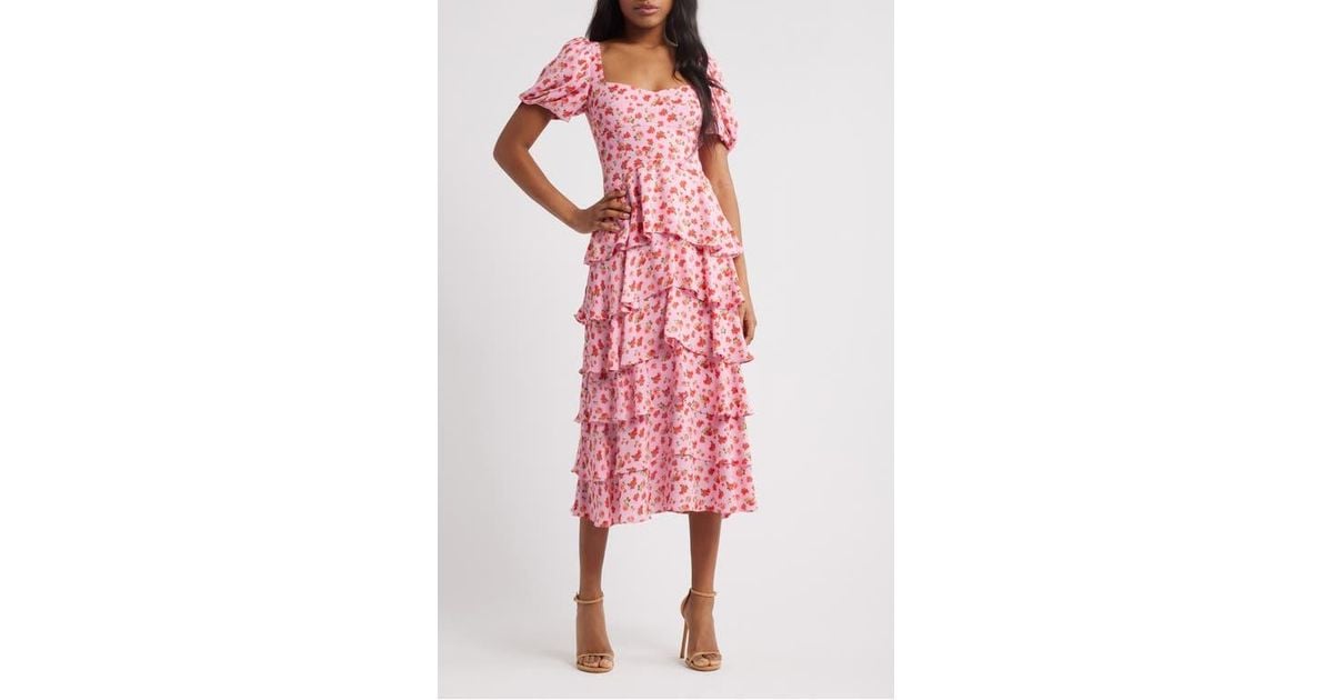 Wayf Agatha Floral Tiered Ruffle Midi Dress | Lyst