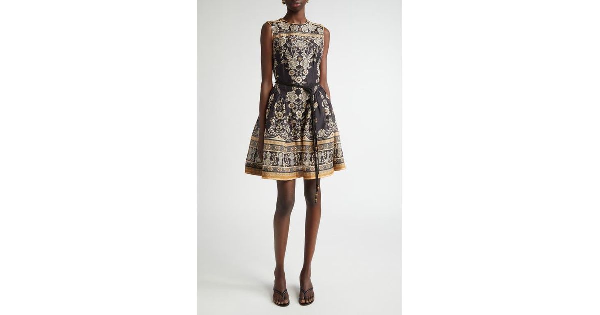 Zimmermann Balance Belted Linen & Silk Fit & Flare Dress in Natural | Lyst