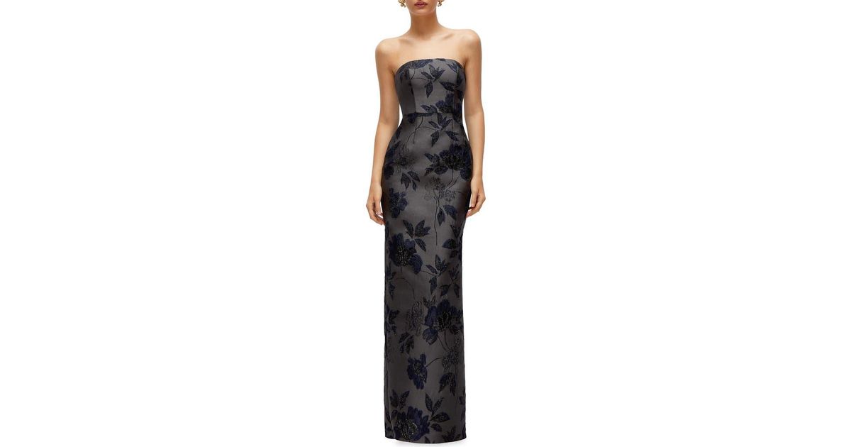 Alfred Sung Metallic Floral Jacquard Strapless Sheath Gown in Black | Lyst