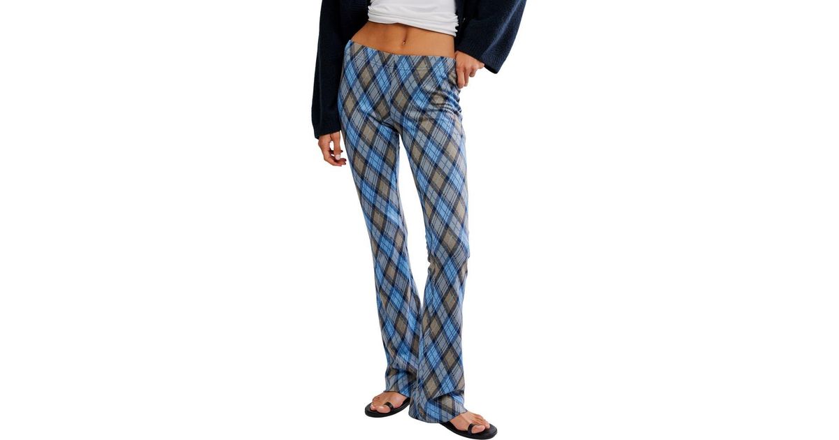 Free People Chloe Plaid Flare Leg Knit Pants in Blue | Lyst