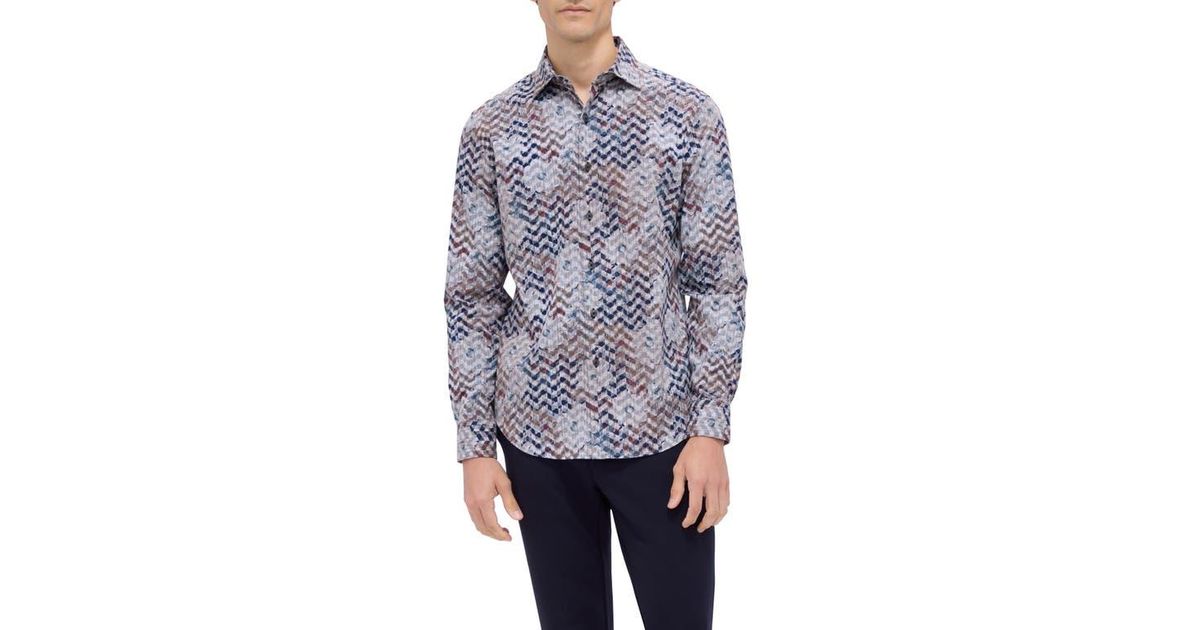 Bugatchi Axel Shaped Fit Floral Chevron Print Stretch Button-Up Shirt ...
