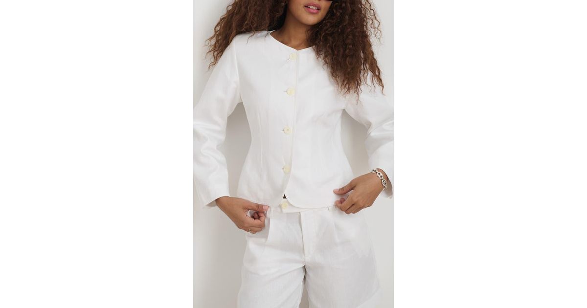 Alex Mill Luna Collarless Linen Jacket in White | Lyst
