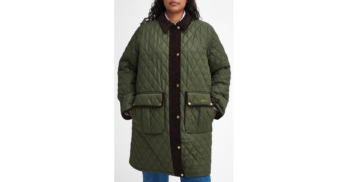 Barbour Tulip Corduroy Trim Quilted Coat in Green | Lyst