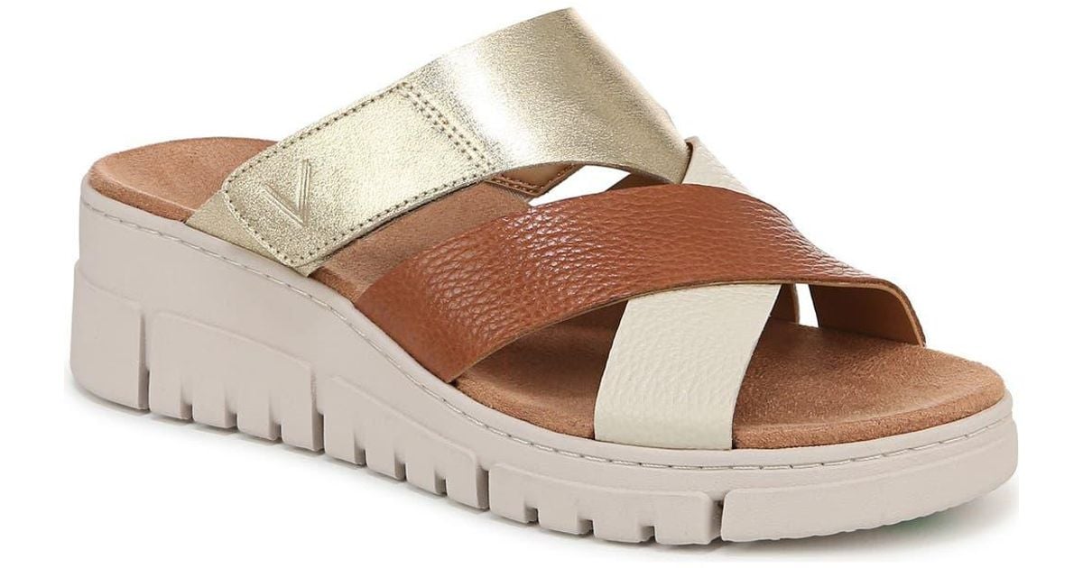 Vionic Uptown Sunset Platform Wedge Slide Sandal in Brown | Lyst