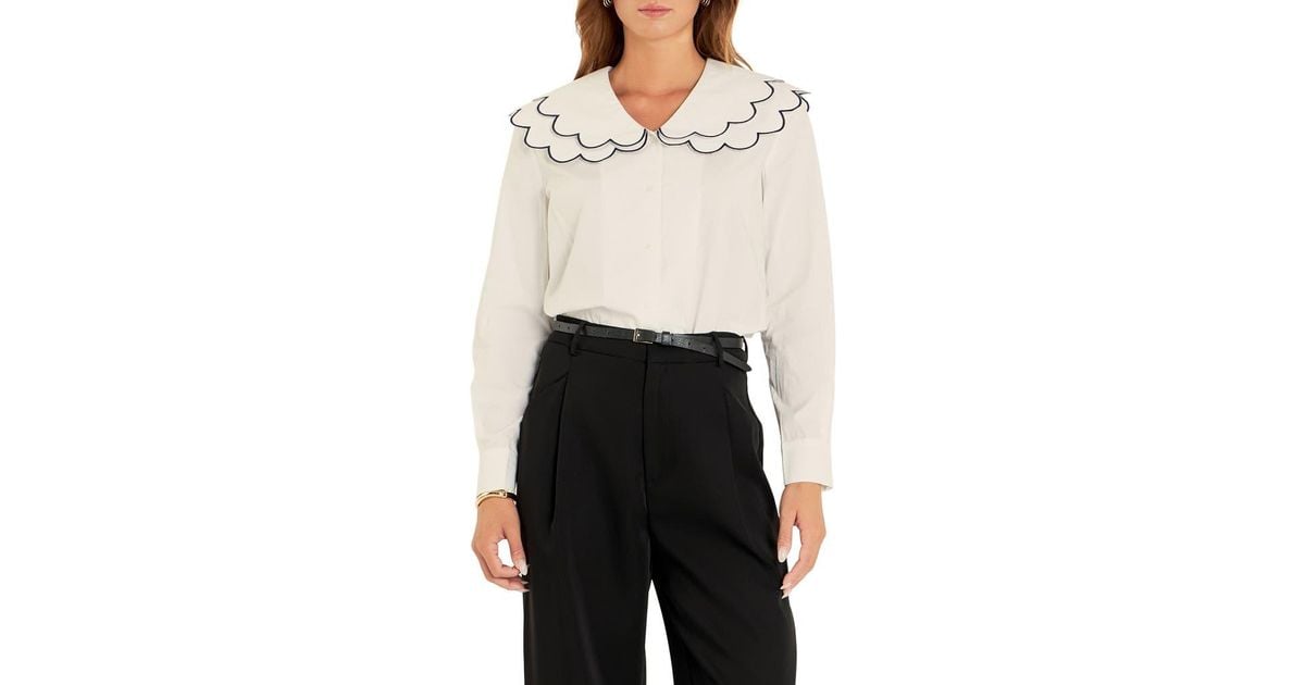 English Factory Scallop Embroidered Collar Shirt in White | Lyst