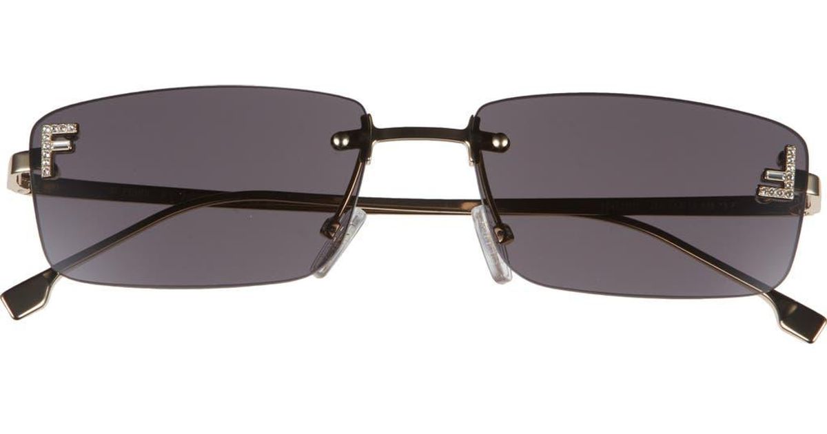 Fendi First Rimless Rectangular Sunglasses in Brown | Lyst