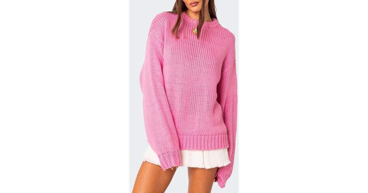 Edikted Aiden Oversize Chunky Sweater in Pink | Lyst