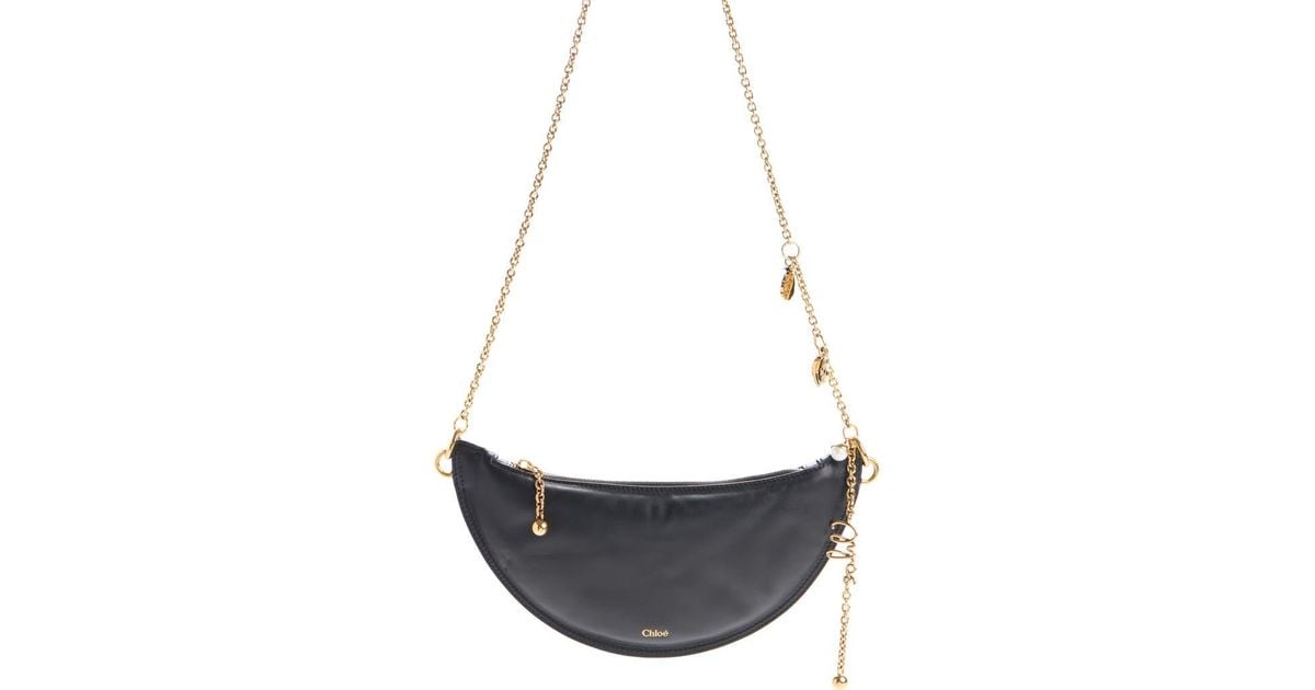 Chloé Mini Icons Leather Half Moon Crossbody Bag in Blue | Lyst