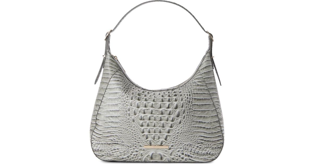 Brahmin Edie Croc Embossed Leather Shoulder Bag in Gray | Lyst