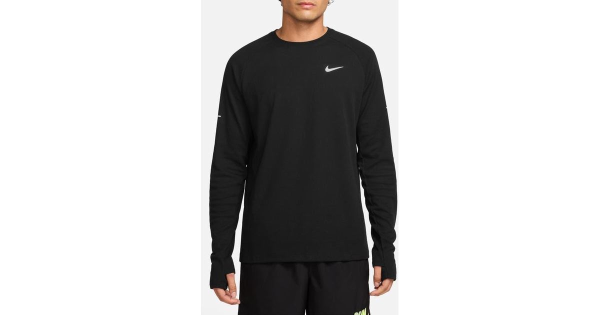 Nike Stride Dri-Fit Long Sleeve Waffle Crewneck Running Shirt in Black ...
