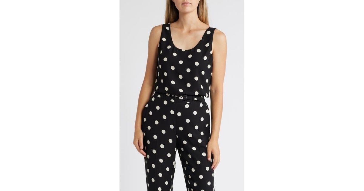Anne Klein Polka Dot Scoop Neck Shell in Black | Lyst