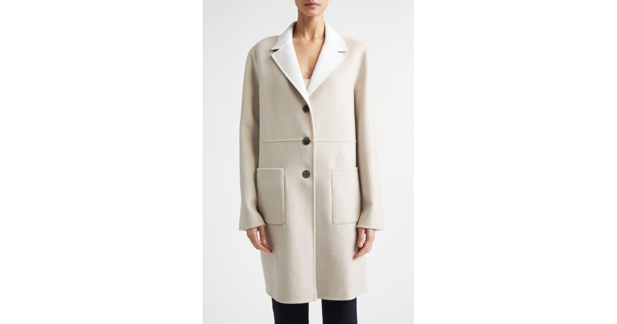 St. John Two-Tone Double Face Wool & Cashmere Coat in White | Lyst