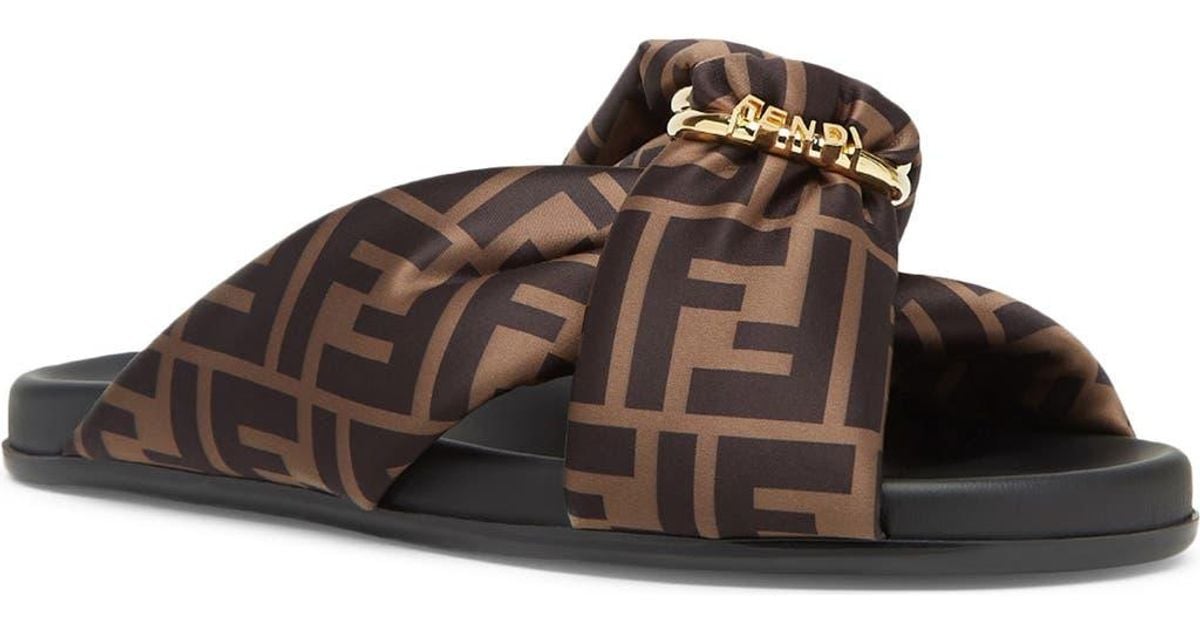 Fendi Feel Knotted Slide Sandal in Brown | Lyst