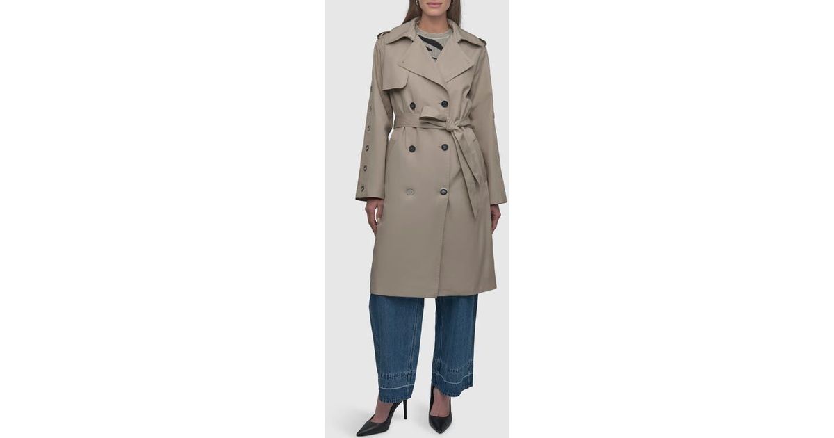 DKNY Grommet Sleeve Trench Coat in Natural | Lyst