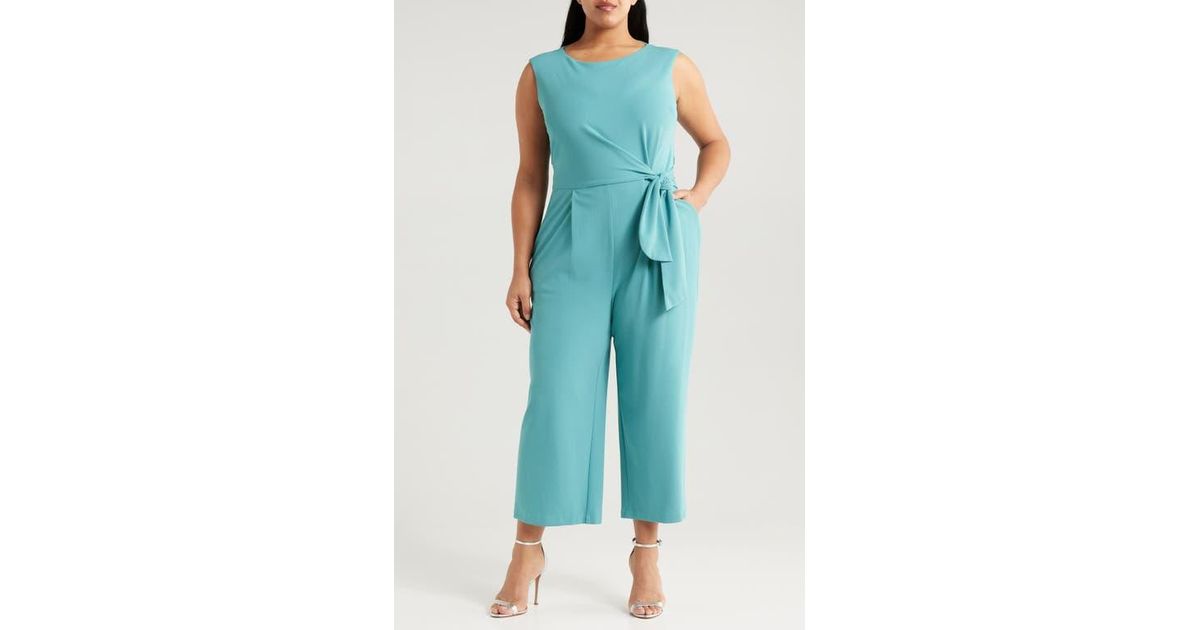 Tahari Side Tie Scuba Crepe Jumpsuit in Blue | Lyst