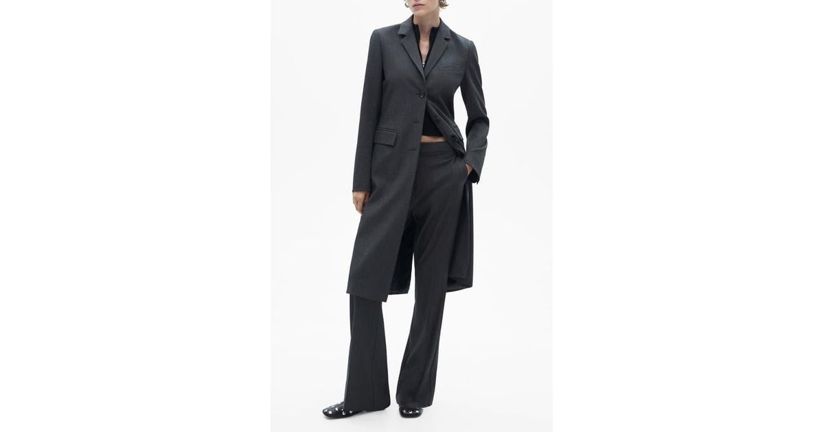 Mango Long Straight Coat in Black | Lyst