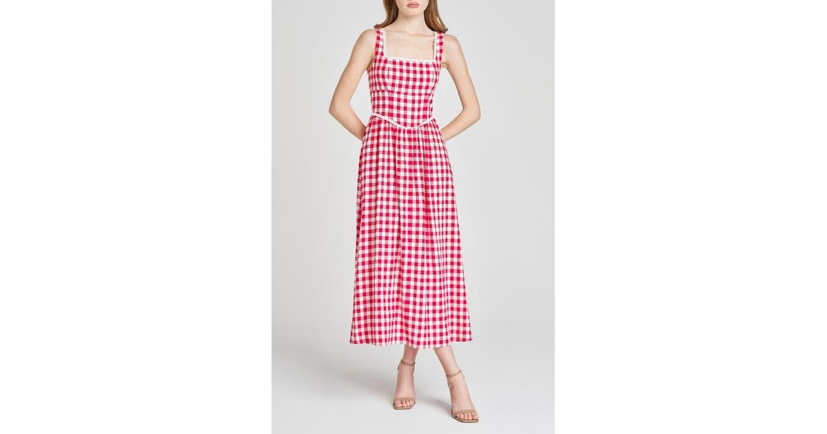 Wayf X Styled By Coco! Gracie Gingham Linen Blend Midi Dress in Red | Lyst
