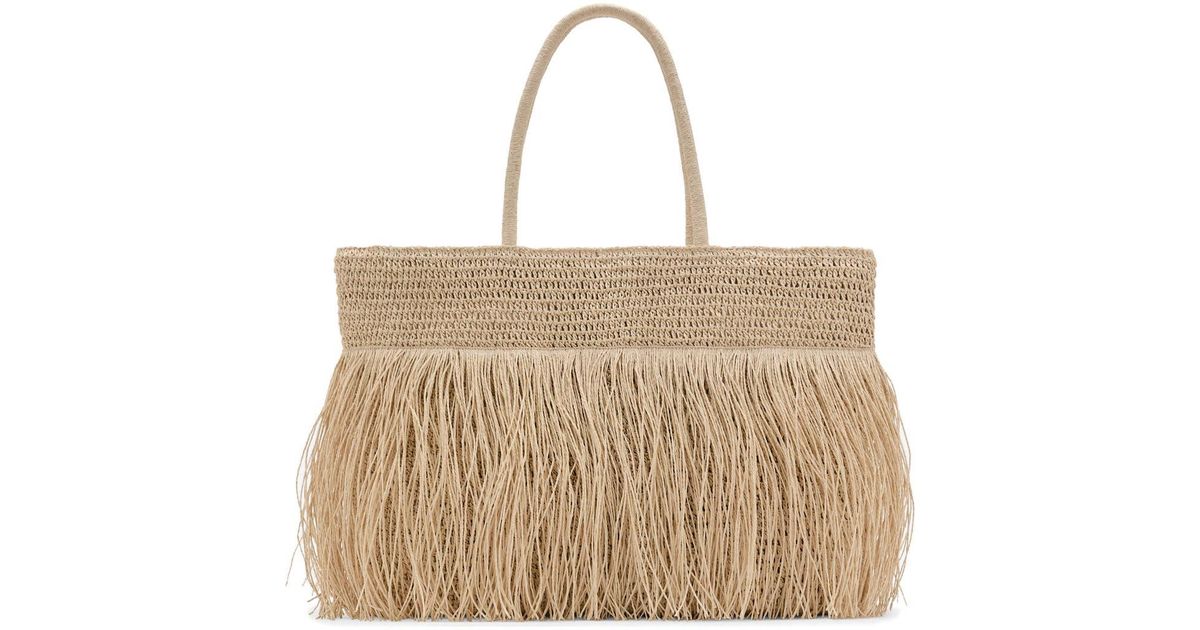 Mango Natural Fiber Shoulder Bag With Fringe in Metallic | Lyst