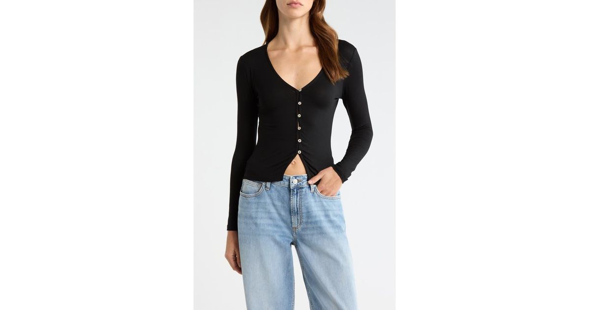 PacSun Shelby Button-Up Knit Top in Black | Lyst