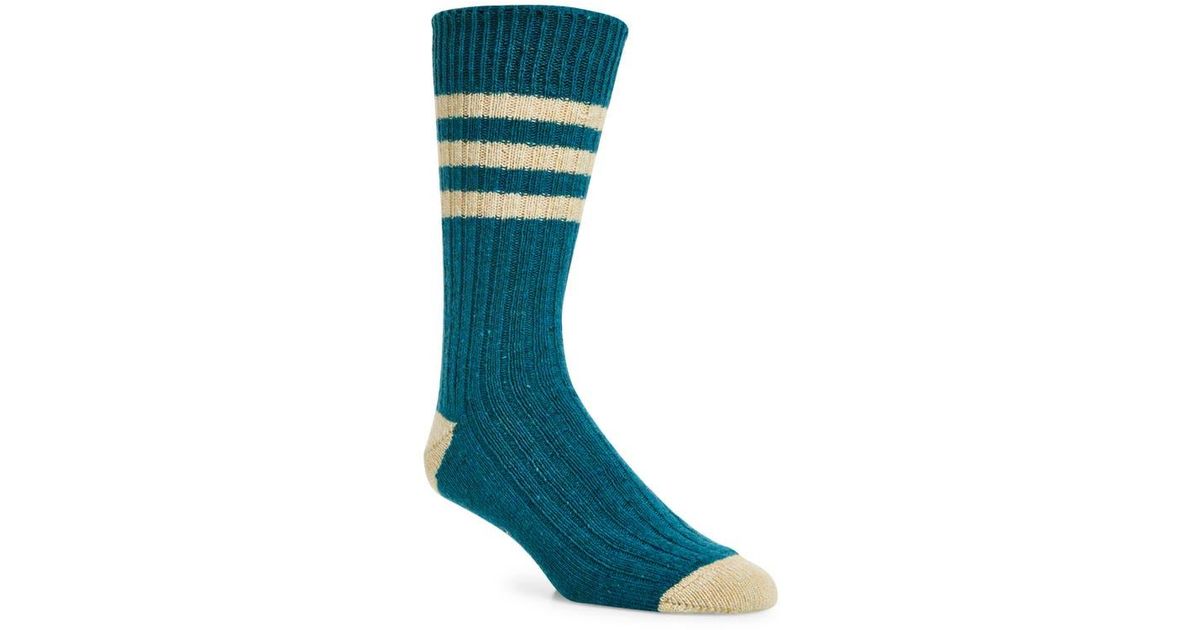 Drake's Stripe Donegal Merino Wool, Cashmere & Silk Boot Socks in Blue ...