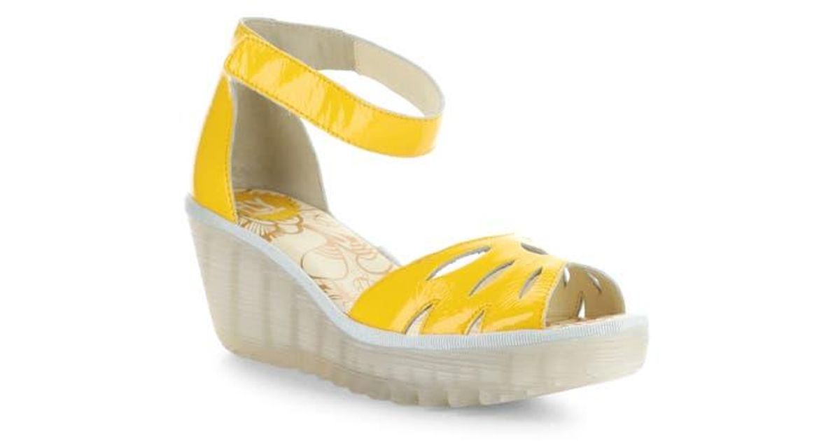 Fly London Yelu Platform Wedge Sandal in Yellow | Lyst