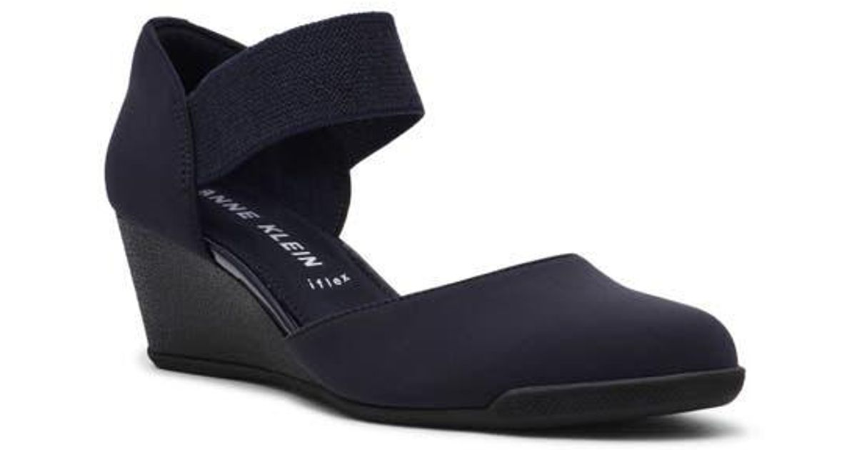 Anne Klein Tiffany Ankle Strap Wedge Pump in Blue | Lyst