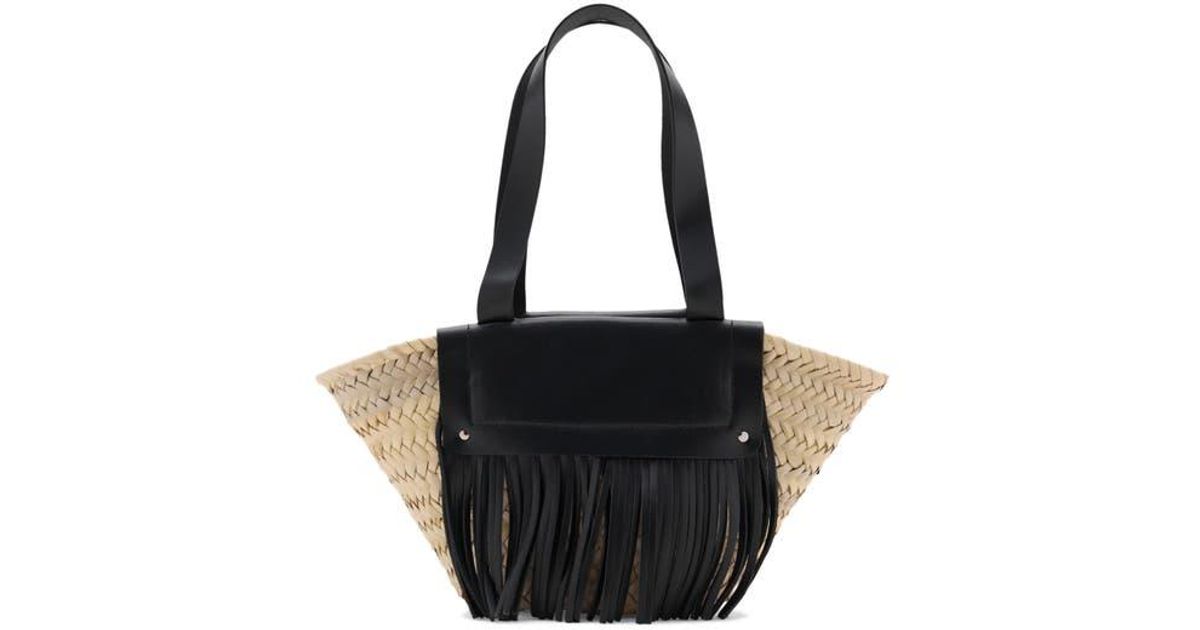 Mango Small Straw Shoulder Bag in Black | Lyst
