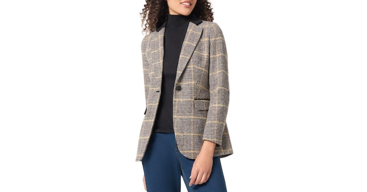 Jones New York Plaid Elbow Patch Blazer in Gray | Lyst