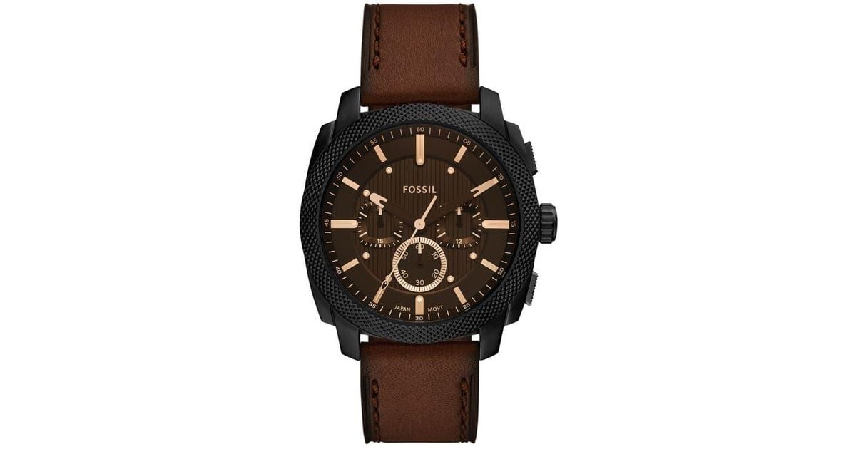 Fossil Machine Chronograph Leather Strap Watch, 44Mm in Black for Men ...